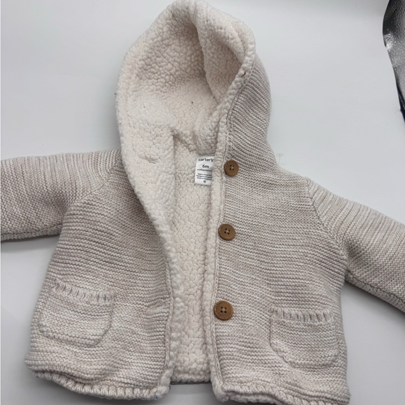 Carter's | Other | Carters Cozy Cream Knit Baby Jacket With Hood | Poshmark